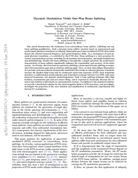 pdf dynamic modulation yields one way beam splitting ahmed kishk