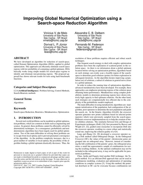 Pdf Improving Global Numerical Optimization Using A Search Space