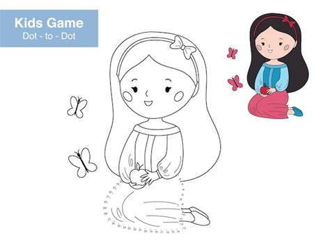 숫자 게임은 점을 점으로 연결합니다 귀여운 백설공주와 사과 프리미엄 벡터
