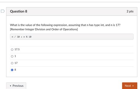 Solved What Is The Value Of The Following Expression