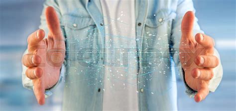 man holding data binary cloud 3d rendering stock image colourbox