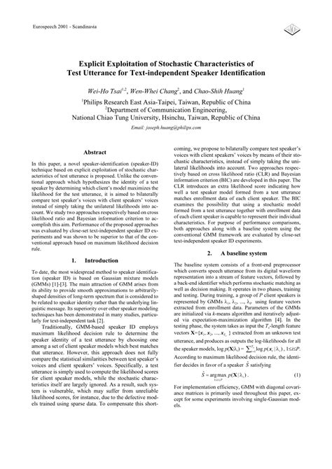 Pdf Explicit Exploitation Of Stochastic Characteristics Of Test Utterance For Text Independent