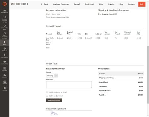guide for magento 2 order signature