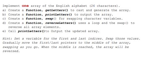 Solved Implement One Array Of The English Alphabet Chegg Com