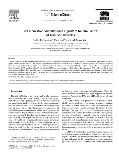 Pdf An Innovative Computational Algorithm For Simulation Of Lead Acid Batteries
