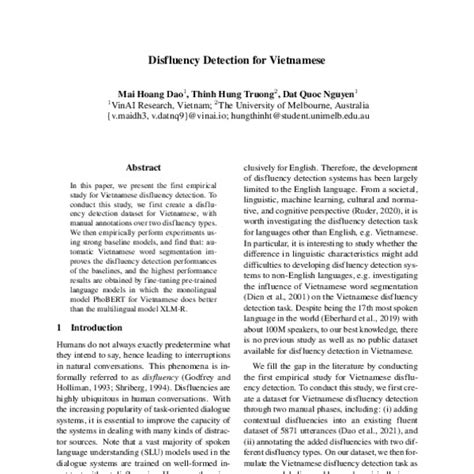 Disfluency Detection For Vietnamese Acl Anthology