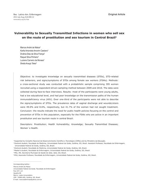Pdf Vulnerability To Sexually Transmitted Infections In Women Who Sell Sex On The Route Of Pdf Vulnerability To Sexually Transmitted Infections In Women Who Sell Sex On The Route Of