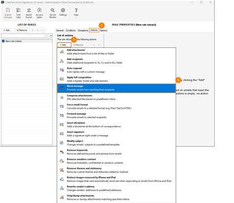 Configuration Of Rules Actions Block Message Codetwo Email