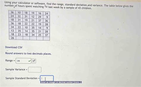 Using Your Calculator Or Software Find The Range Standard Deviation