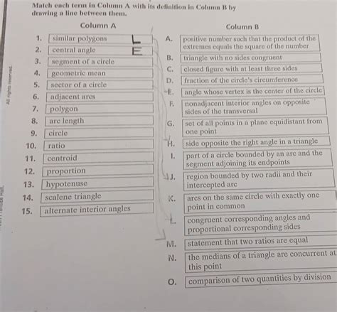 solved match each term in column a with its definition in column b by