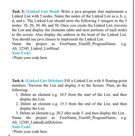 solved task 3 linked list head write a java program that