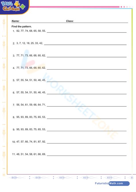 number patterns worksheet