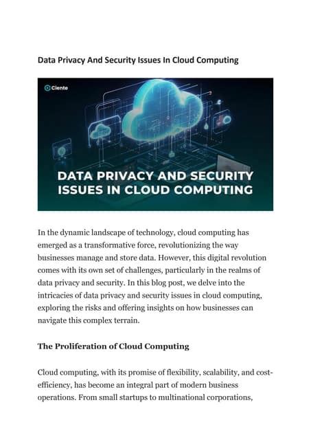 data privacy and security issues in cloud computing pdf