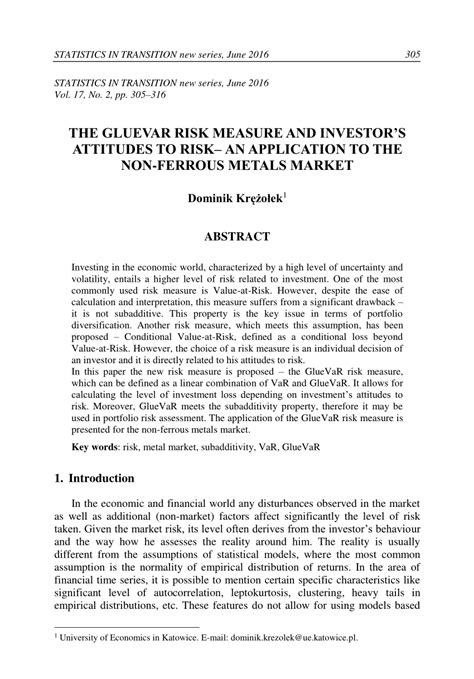 Pdf The Gluevar Risk Measure And Investors Attitudes To Riskan