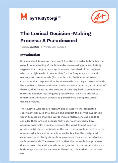 The Lexical Decision Making Process A Pseudoword Free Essay Example