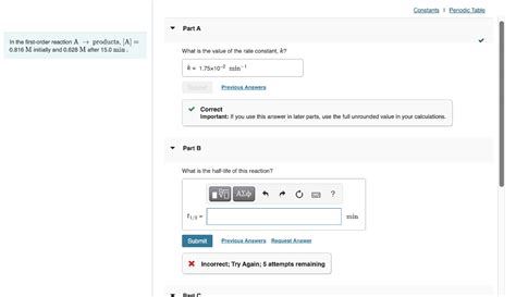 Solved Constants Periodic Table Part A In The First Order Chegg Com