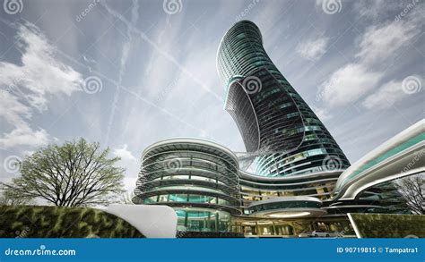 Exterior Curved Luxury Hotel Design High Rise Building Architectural Technology Concept 3d