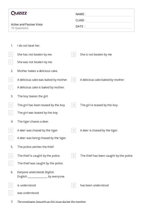 Active And Passive Voice Worksheets For Th Class On Quizizz Free Printable