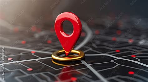 illuminated location pin on a dark map background with glowing lights