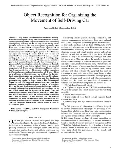 Pdf Object Recognition For Organizing The Movement Of Self Driving Car