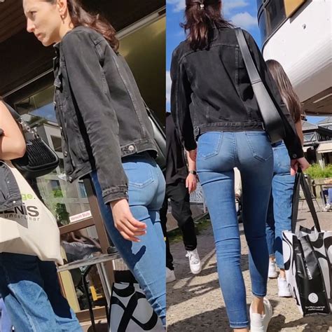 Skinny Girl With Long Legs And Skintight Jeans Candid Best Premium