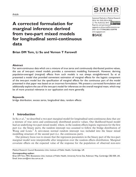 Pdf A Corrected Formulation For Marginal Inference Derived From Two