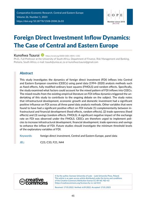 Pdf Foreign Direct Investment Inflow Dynamics The Case Of Central And Eastern Europe