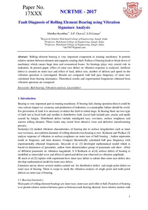 Pdf Fault Diagnosis Of Rolling Element Bearing Using Vibration Signature Analysis