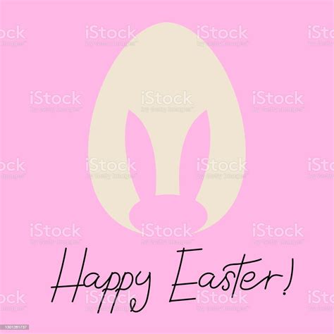 토끼의 실루엣이 있는 달걀 밝은 분홍색 배경에 비문 행복 부활절 부활절 엽서 0명에 대한 스톡 벡터 아트 및 기타 이미지 0명 계절 공휴일 Istock