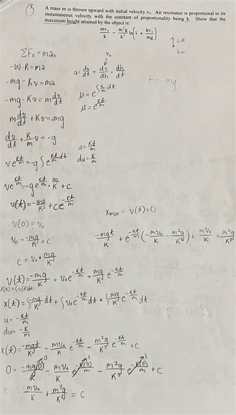 Solved 3 ﻿a Mass M ﻿is Thrown Upward With Initial Velocity