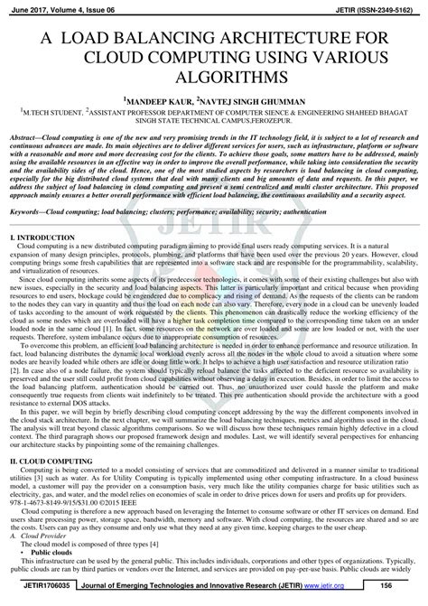 Pdf A Load Balancing Architecture For Cloud Computing Using Various Algorithms
