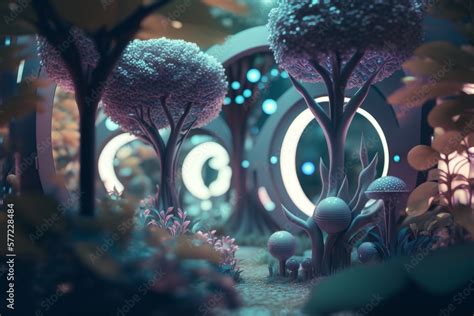 Cinematic Bionic Park Hyper Detailed Holographic Trees Bokeh And Unreal Engine 5s Ultra Wide