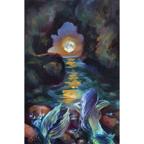 Картина ночное море луна русалка ручная работа купить по низкой цене в интернет магазине