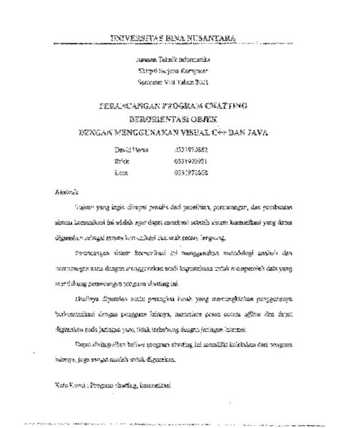 Pdf Perancangan Program Chatting Berorientasi Objek Dengan