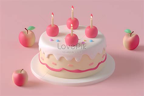 사과가 들어간 생일 케이크 일러스트 무료 다운로드 Lovepik