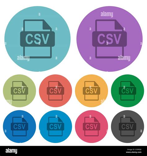 color csv file format flat icon set on round background stock vector