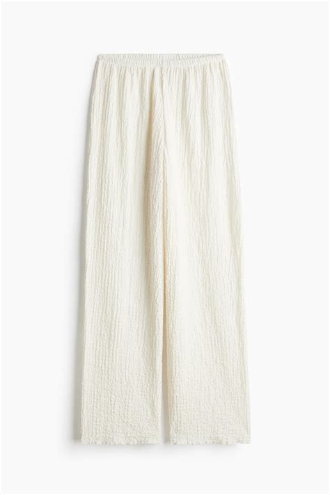 크링클 와이드 팬츠 크림색 여성 Handm Kr 크링클 와이드 팬츠 크림색 여성 Handm Kr