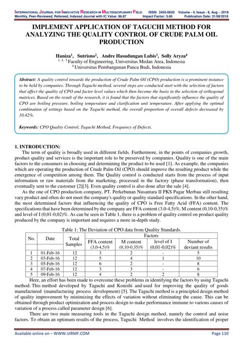 pdf implement application of taguchi method for analyzing the quality