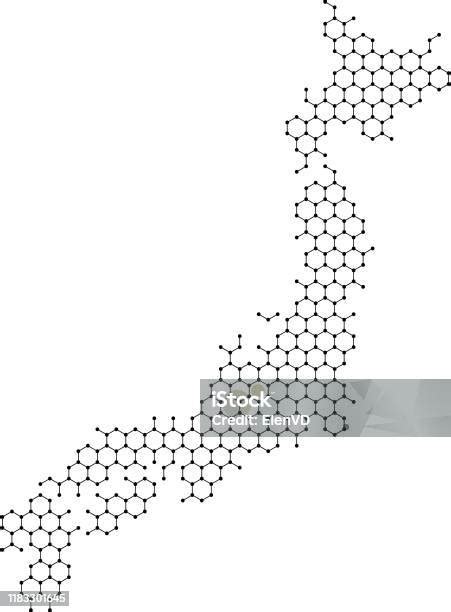 일본은 추상적 인 미래 육각 형 모양 선 포인트 블랙 벌집 또는 분자 구조의 형태에서지도 벡터 그림입니다 육각형에 대한 스톡 벡터 아트 및 기타 이미지 Istock