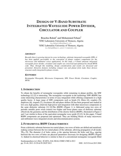 Design Of V Band Substrate Integrated Waveguide Power Divider Circulator And Coupler Pdf