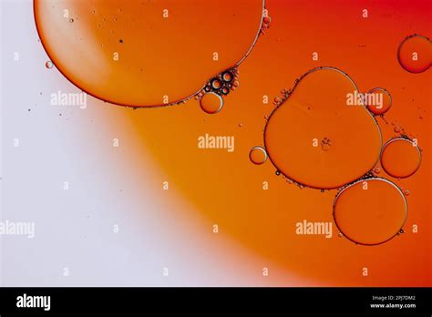 Macro Close Up Of Water Bubbles With Copy Space Over Orange And White