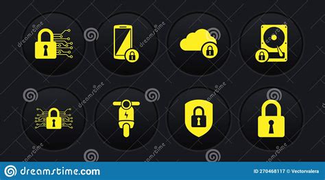 set cyber security hard disk drive and lock electric scooter shield