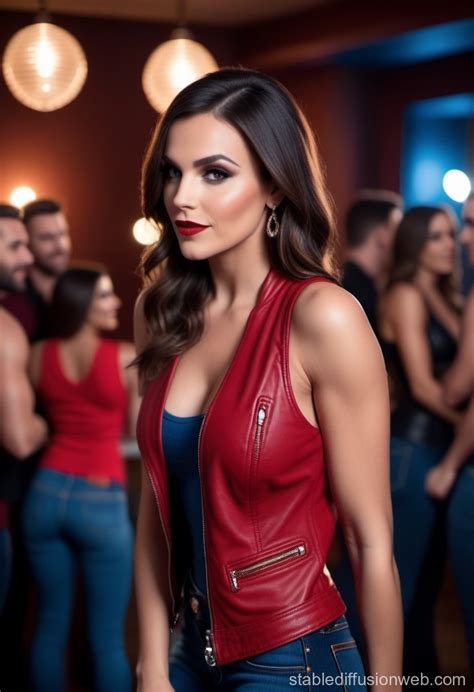 Lexi Luna In Red And Blue Attire At Party Stable Diffusion Online