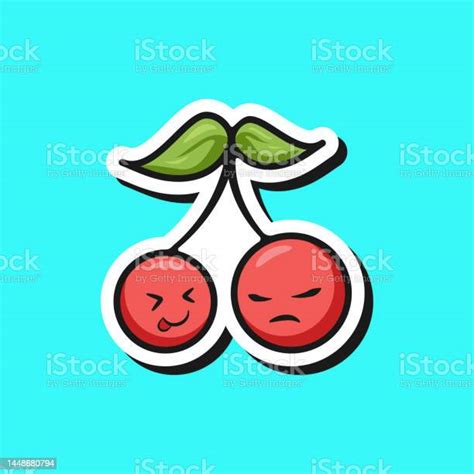 귀여운 사랑스러운 만화 신선한 빨간 체리 커플 그림 스티커 아이콘 마스코트와 로고 이모티콘 계절에 대한 스톡 벡터 아트 및 기타 이미지 계절 공휴일 과일 Istock