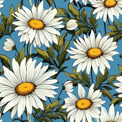 Premium Ai Image Vibrant Daisy Blooms Seamless Art