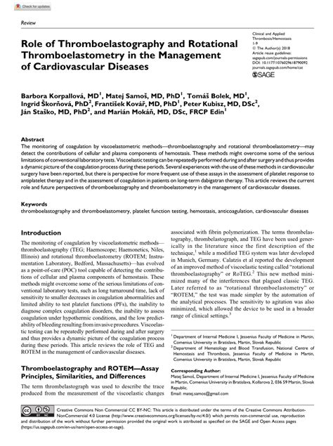 Pdf Role Of Thromboelastography And Rotational Thromboelastometry In The Management Of