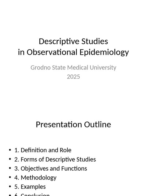 Descriptive Studies Presentation Pdf Epidemiology Hypothesis