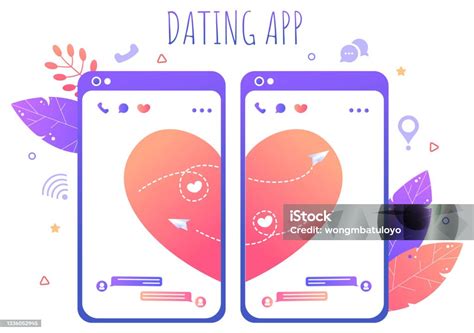 일치하는 사랑이나 관계가될 경우 스마트 폰에서 남성과 여성과 커플 데이트 응용 프로그램 배경 평면 디자인 벡터 일러스트레이션 0명에 대한 스톡 벡터 아트 및 기타 이미지
