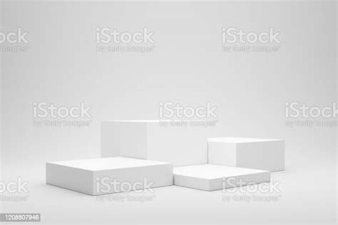 상자 스탠드 개념흰색 배경에 빈 연단 또는 받침대 디스플레이 빈 제품 선반 서 배경 3d 렌더링 강단에 대한 스톡 사진 및 기타