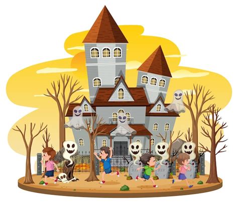 낮 장면에서 유령의 집 프리미엄 벡터